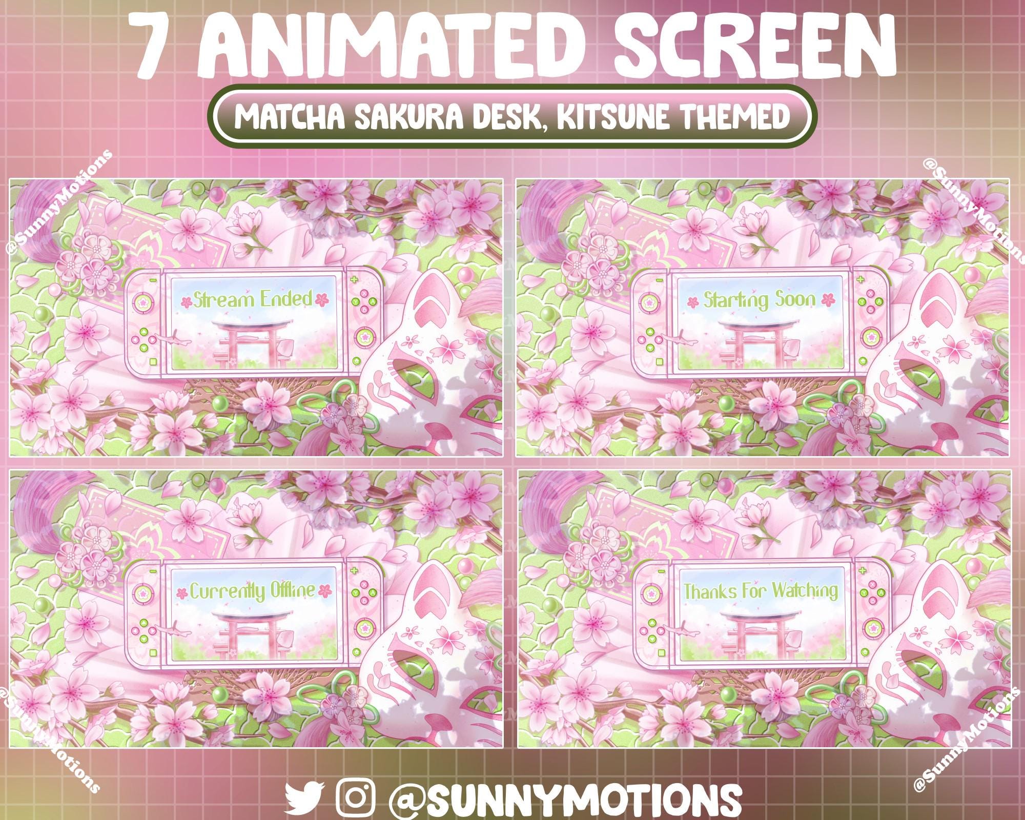 Animated Pink Green Matcha Sakura Switch Desk Twitch Screen Overlay ...