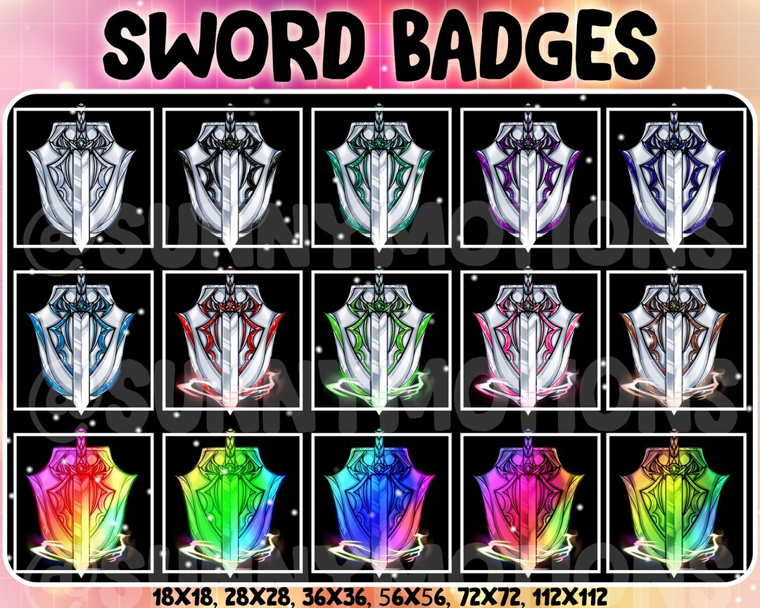 Sword Twitch Sub Bit Badges / Kawaii Cute Subscribers Cheer Badges for ...
