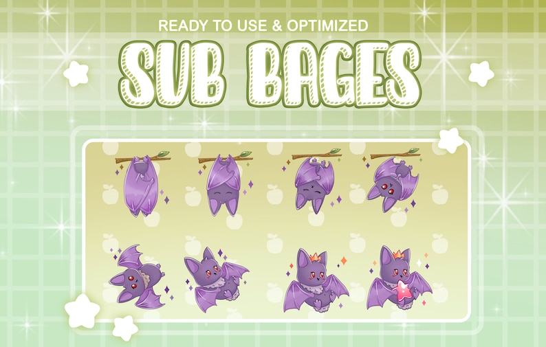 Purple Bats Twitch Loyalty Sub Bit Badges / Kawai Animal Emoji - Etsy