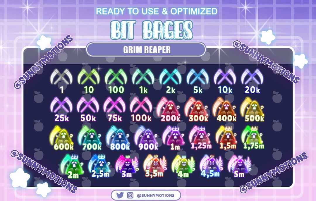 31 Colorful Neon Cyberpunk Grim Reaper Twitch Bit Badges, Rainbow Dark ...