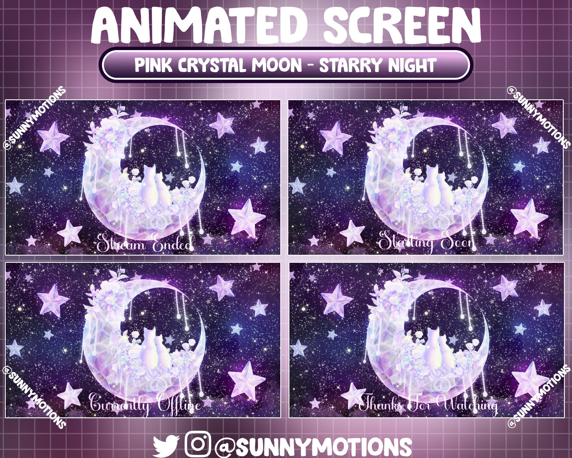 Animated Stream Package: Pink Crystal Moon in Galaxy, Love Couple Cat ...