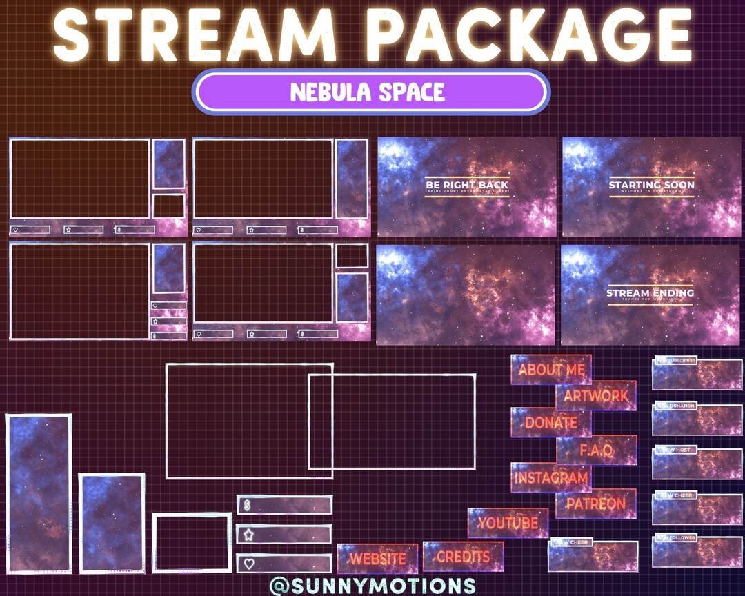 FULL ANIMATED Twitch Stream Overlay Package Nebula / Colorful Sky Space ...