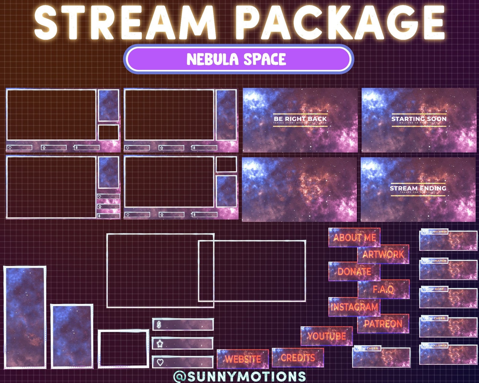 FULL ANIMATED Twitch Stream Overlay Package Nebula / Colorful - Etsy