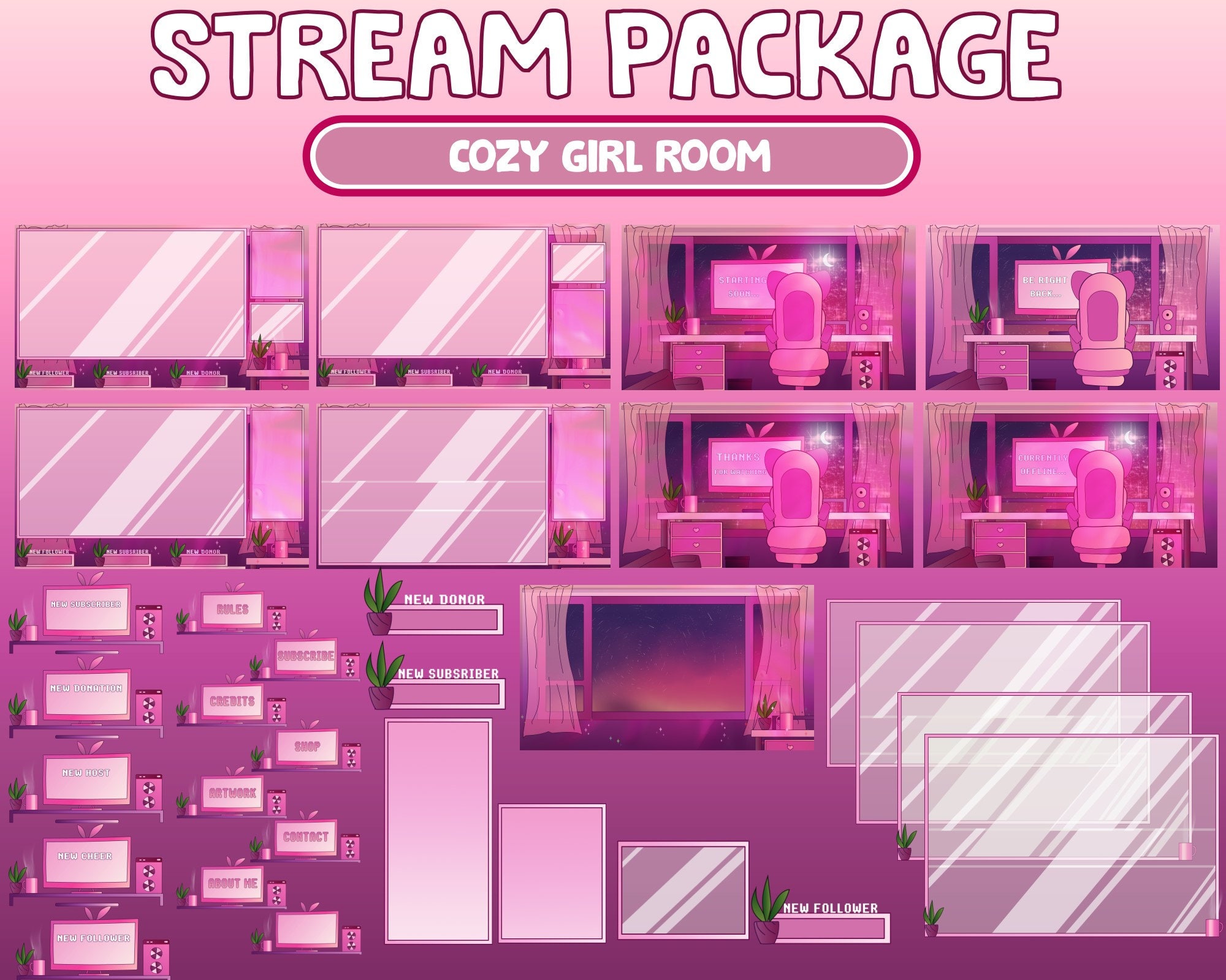 FULL ANIMATED Twitch Stream Package: Egirl Desk Bedroom / | Etsy