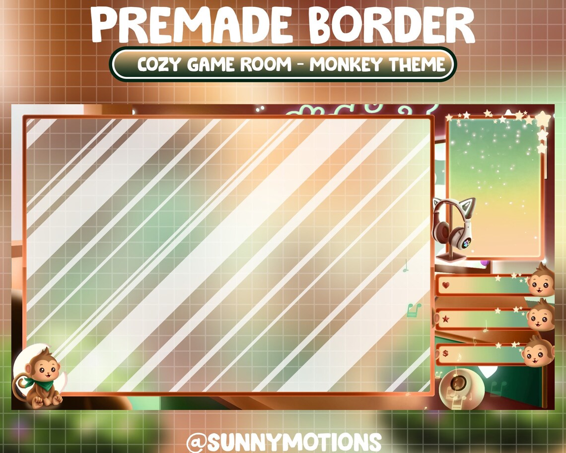 ANIMATED Twitch Overlay Stream Package / Lo-fi Aesthetic Brown Monkey ...