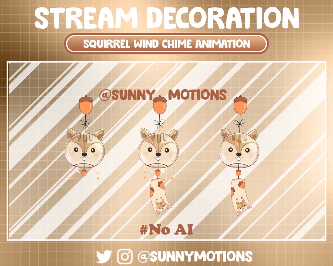 3x Animated Twitch Stream Decoration Animal: Kawaii Cozy Squirrel Wind ...