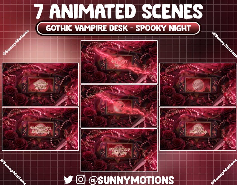 ANIMATED Stream Screen: Red Black Gothic Vampire Desk Twitch Scene ...