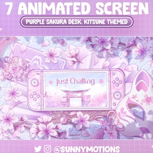 7 Animated Purple Sakura Desk Twitch Screen Overlay, Kitsune, Japanese ...