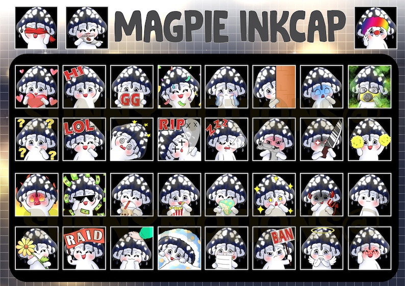 35x Cute Chibi Magpie Ink Cap Mushrooms Twitch Discord Mixer - Etsy