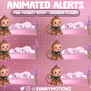 ANIMATED Twitch Overlay Stream Package: Lo-fi Aesthetic Pink Monkey ...
