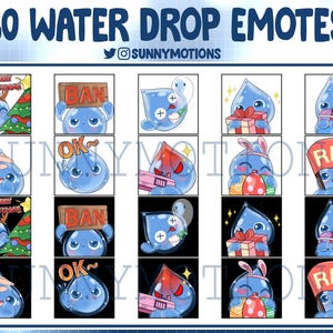 Cute Blue Water Droplet Twitch Emotes, Discord Streamer, Kawai Hydrate ...