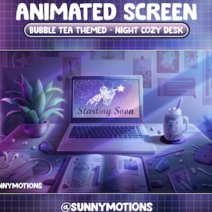 Animated Twitch Stream Package Overlay / Blue Purple Boba Bubble Tea ...