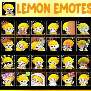 35 Cute Chibi Kawaii Lemon Twitch Discord Mixer Youtube Emotes / Fruit ...