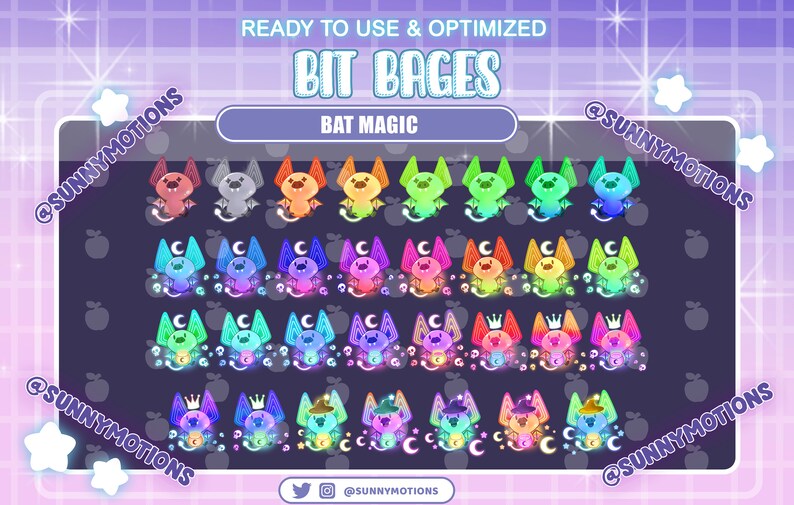 31 Colorful Neon Bats Twitch Sub Badges, Rainbow Cute Witchy Bat, Devil ...