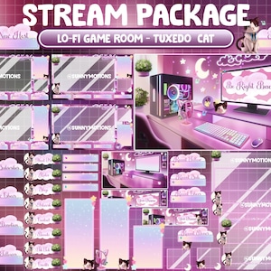 ANIMATED Twitch Overlay Stream Package: Lo-fi Aesthetic Tuxedo Cat ...