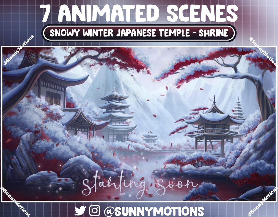 7 Animated Aesthetic Red Gray Snowy Winter Japanese Temple Twitch ...