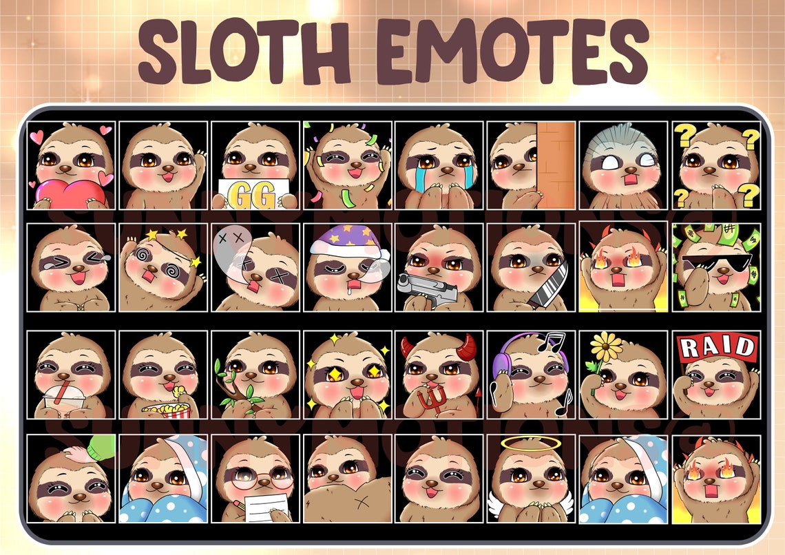 32 Cute Kawaii Sloth Twitch Discord Emotes / Kawai Animal Emoji ...