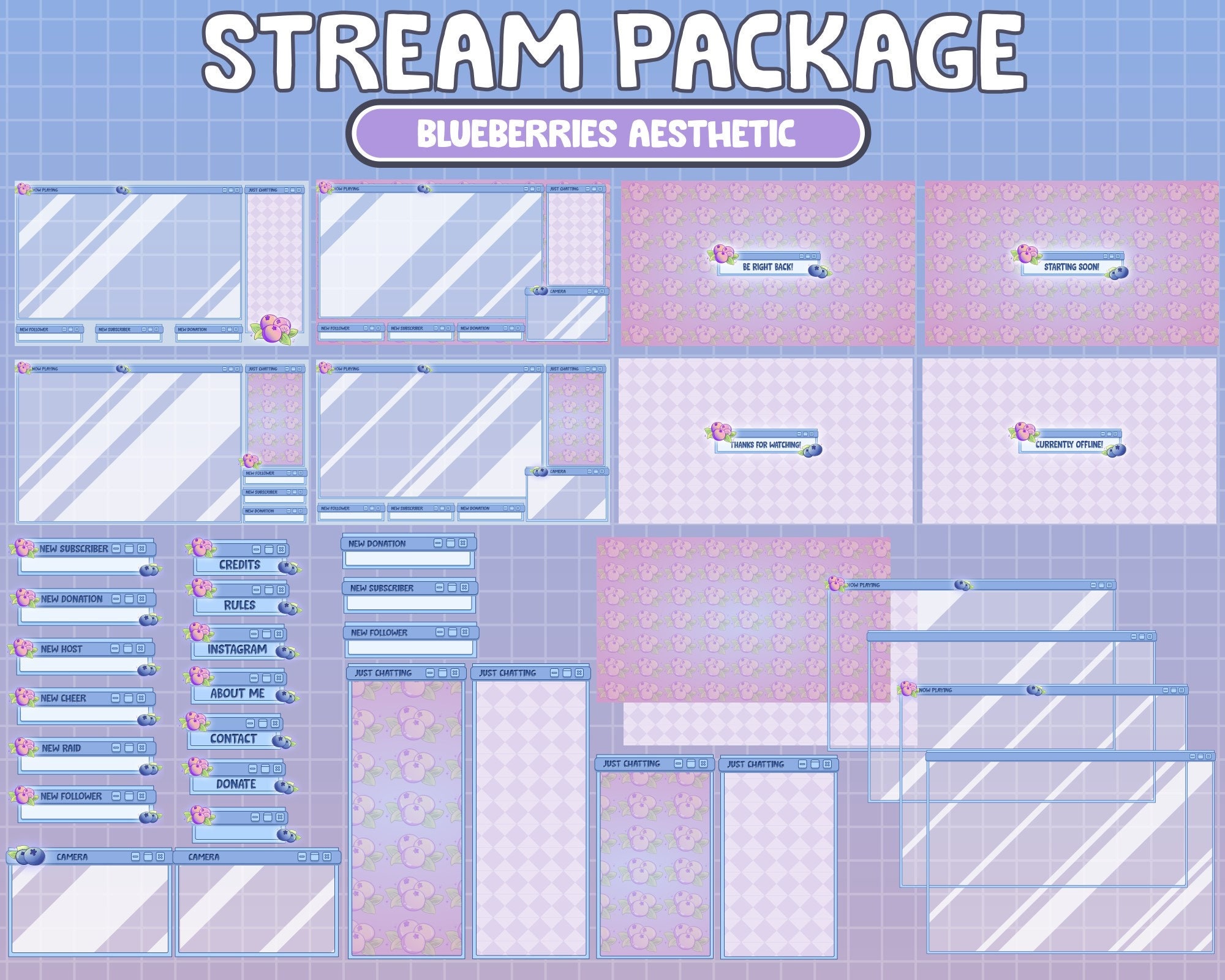 FULL ANIMATED Twitch Stream Package / Aesthetic Blueberry | Etsy