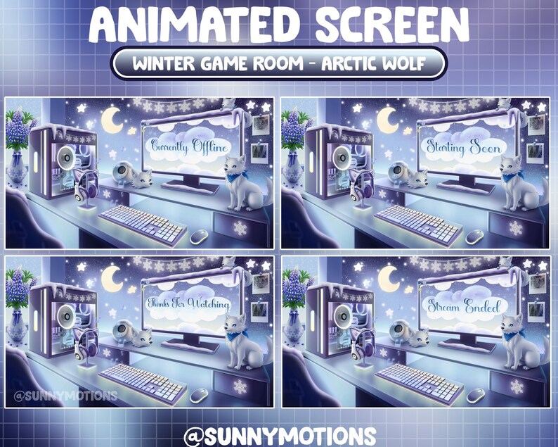 Animated Stream Package: Blue Winter PC Game Room Twitch Overlay, Snow ...