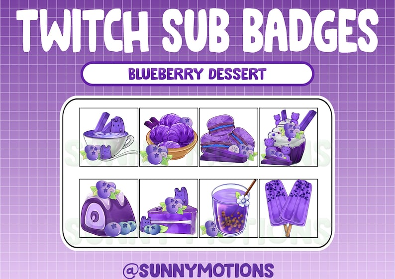 Blueberry Dessert Twitch Sub Bit Badges / Kawaii Coffee / Cupcake, Ice ...