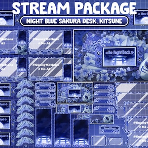ANIMATED Stream Package: Aesthetic Lo-fi Dark Night Blue Desk, Cherry ...