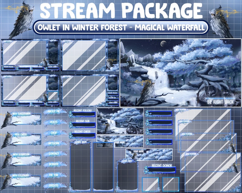 ANIMATED Twitch Stream Overlay Package / Magical Waterfall / Blue ...
