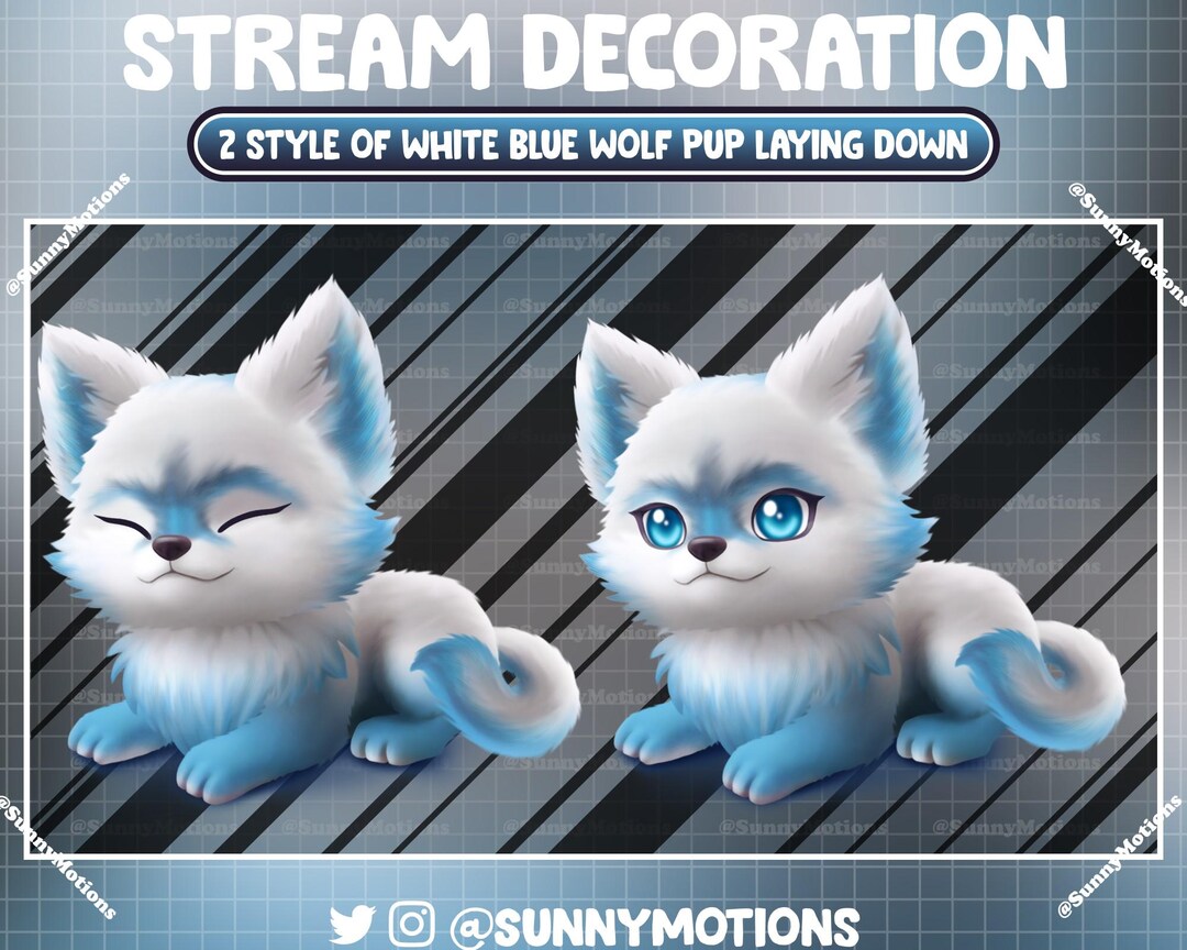 Animated Stream Decoration: Aesthetic White Blue Wolf Pup Laying, Snow ...