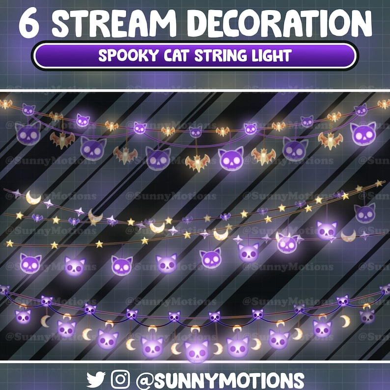 6 Animated Stream Decoration: Aesthetic Spooky Cat String Light Twitch ...