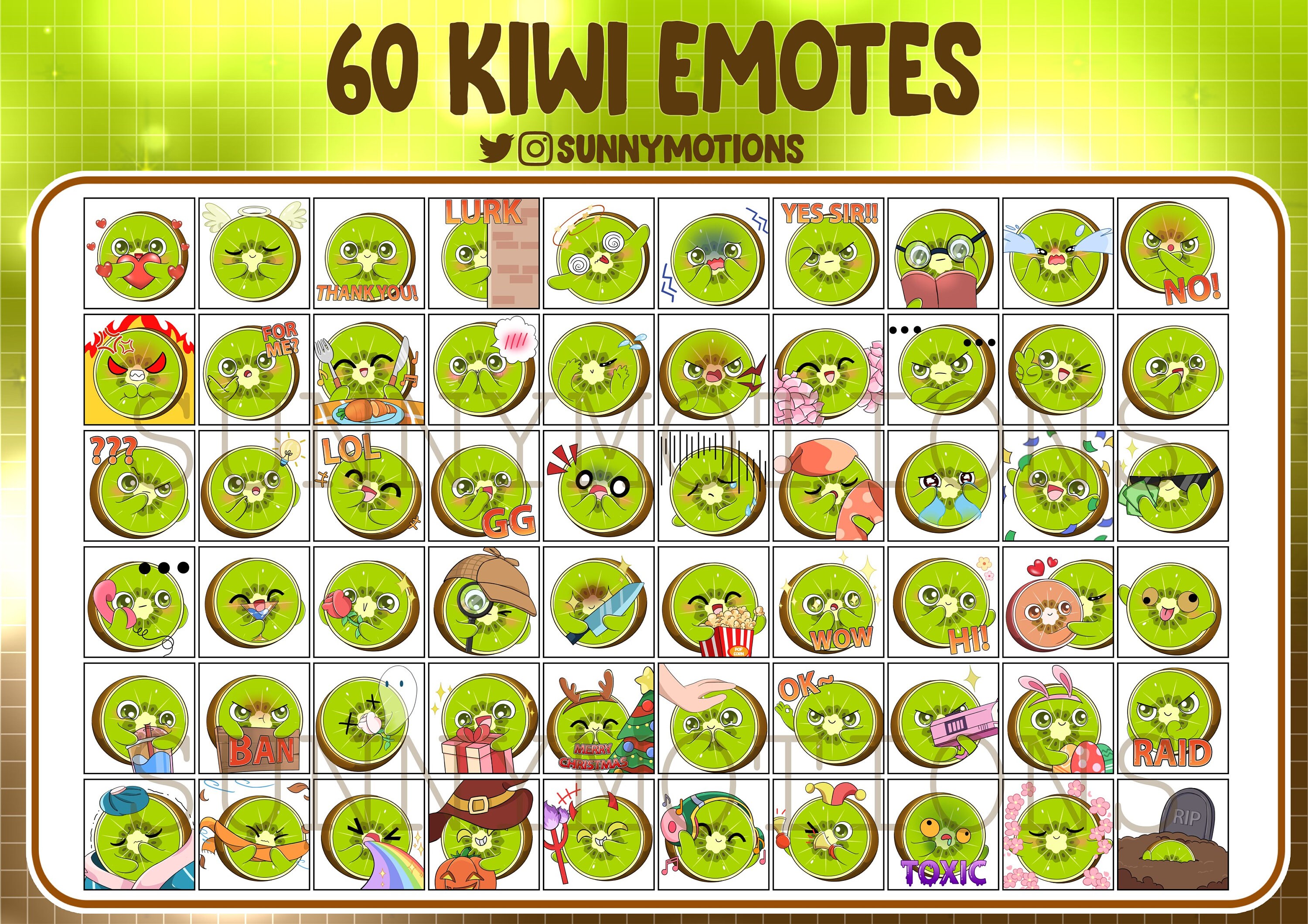 60 Cute Kiwi Fruit Twitch Emotes, Discord Streamer, Kawai Kiwis Slice ...