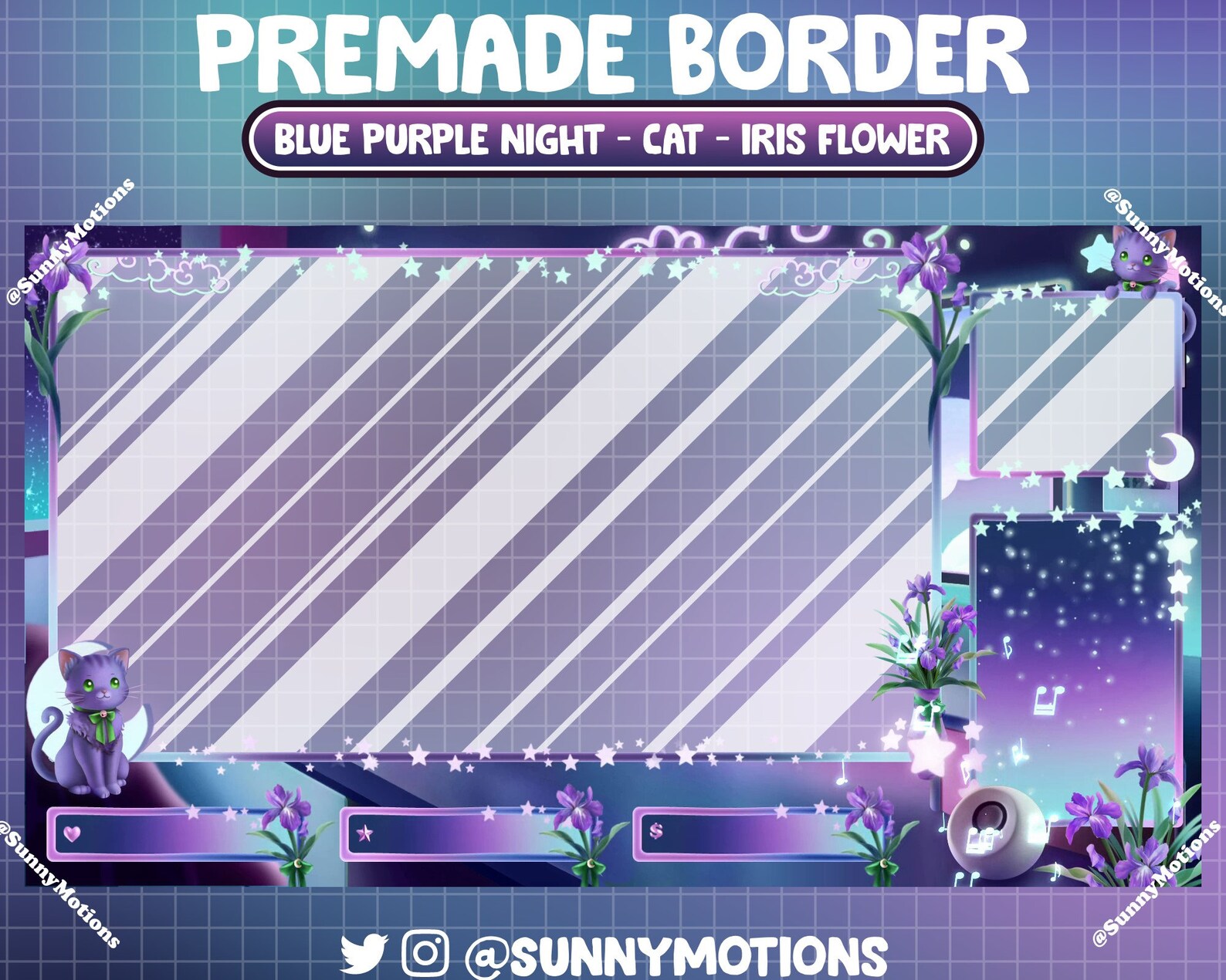 ANIMATED Twitch Overlay Stream Package: Lo-fi Vibe Aesthetic Neon Blue ...