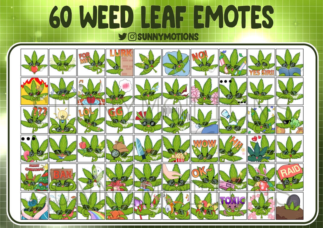 Cute Green Weed Leaf Twitch Emotes, Discord, Streamer, Kawai Marijuana ...