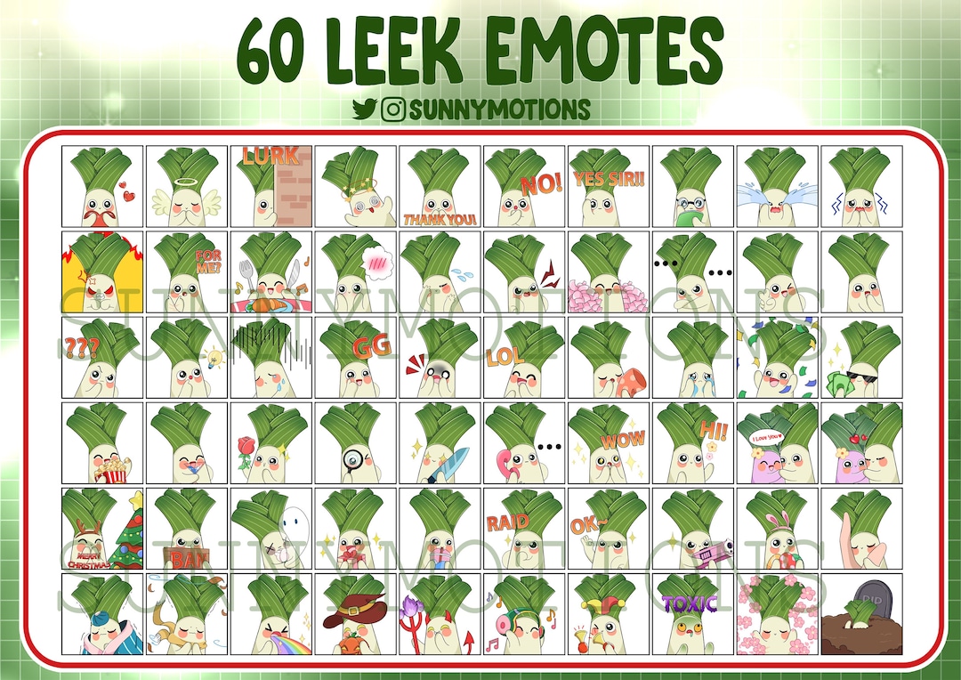 60x Cute Leek Vegetable Twitch Emotes Bundle, Discord, Streamer, Kawai ...