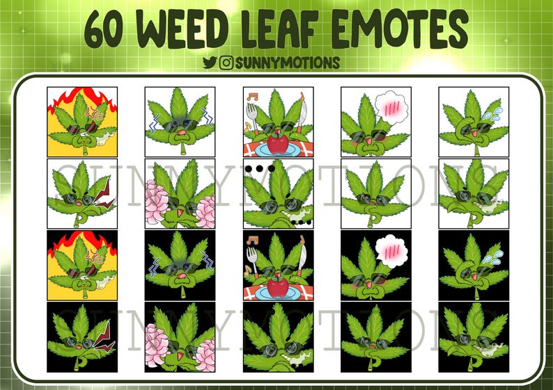Cute Green Weed Leaf Twitch Emotes, Discord, Streamer, Kawai Marijuana ...