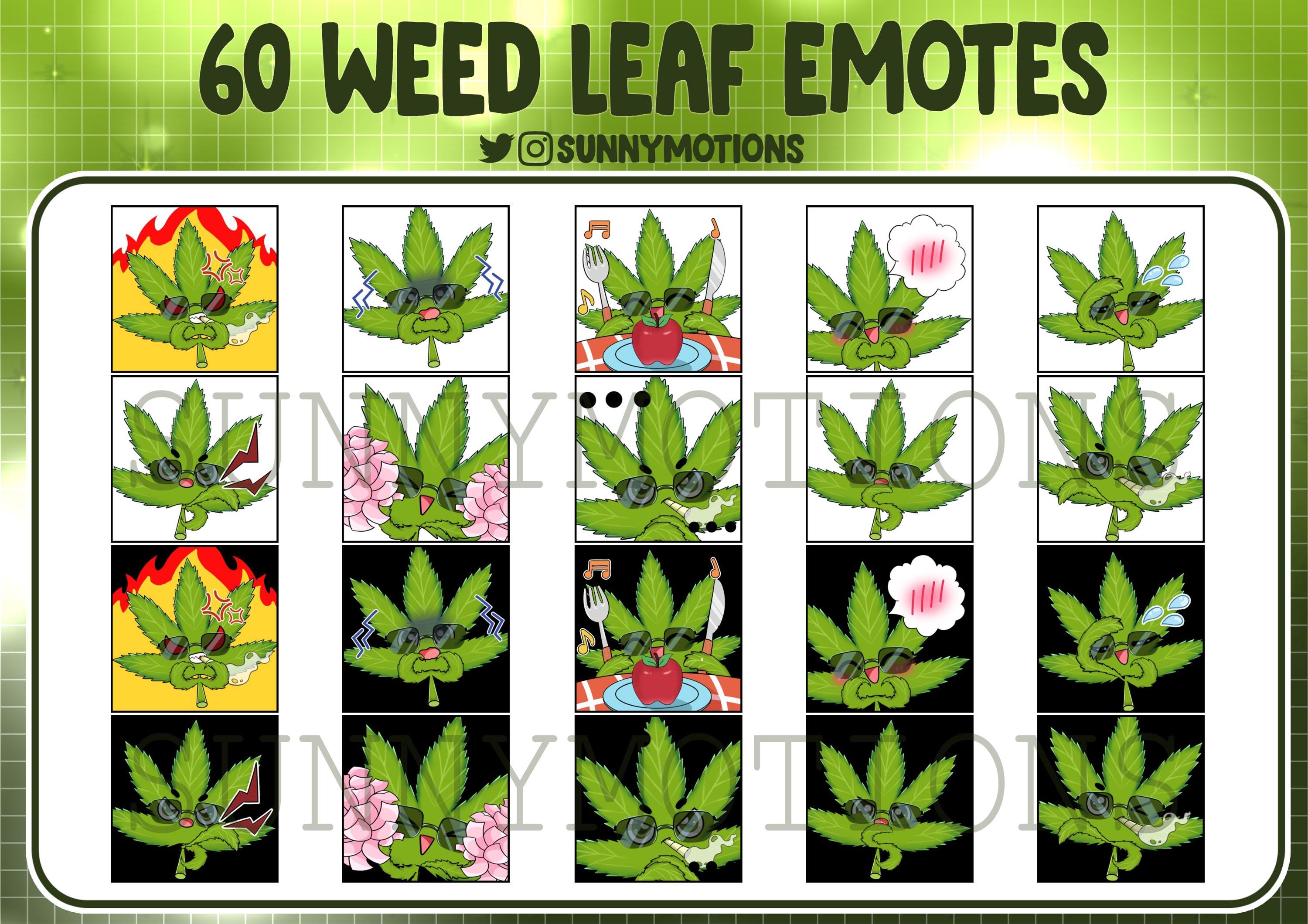 Cute Green Weed Leaf Twitch Emotes, Discord, Streamer, Kawai Marijuana ...