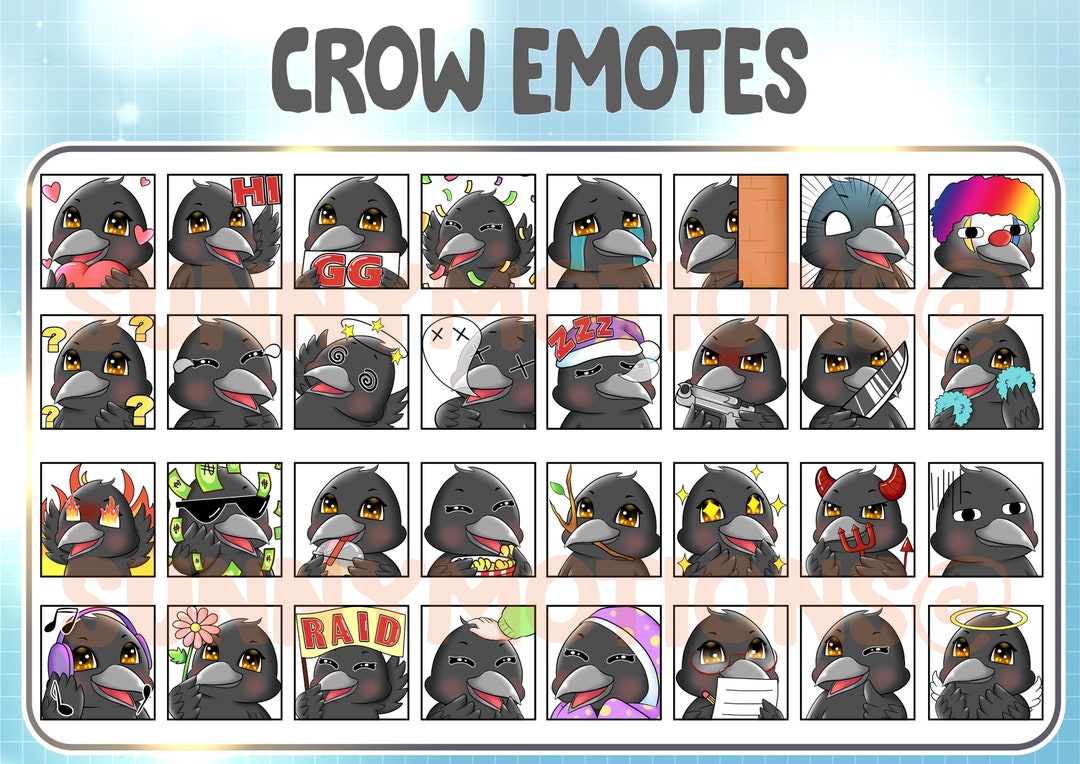 Cute Kawaii Black Crows Twitch Discord Emotes / Raven Emoji ...