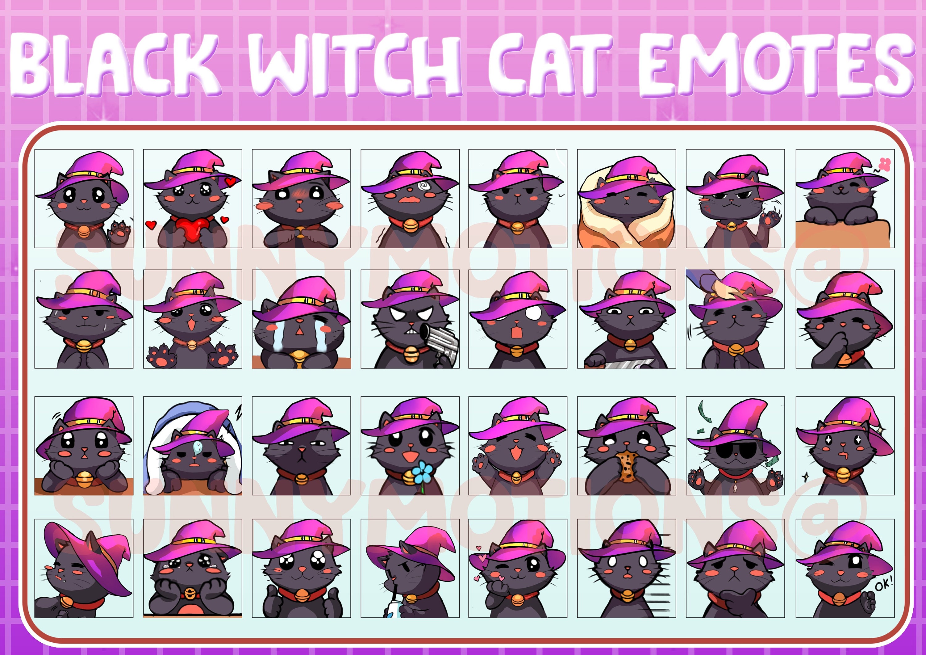 32x Twitch Discord Emotes Black Witch Cat / Kitty / Stream Emotes Pack ...