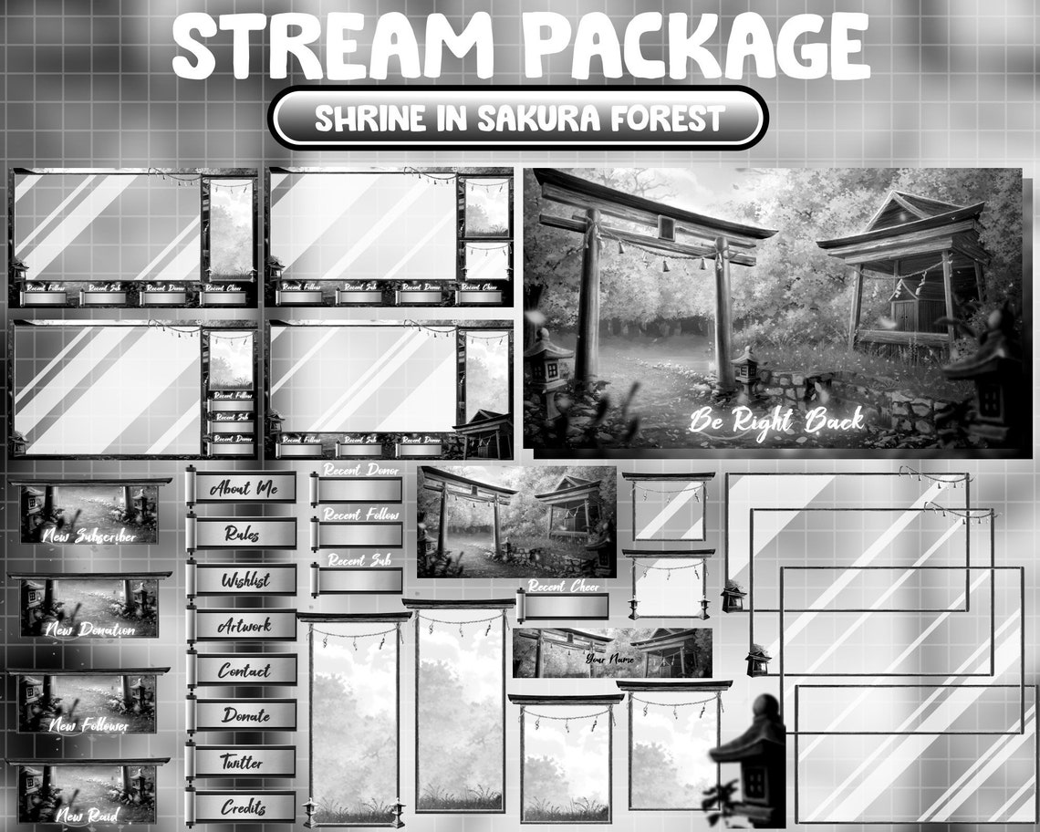 Animated Twitch Stream Package Overlay / Black White Shrine in - Etsy