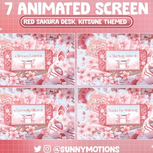 7 Animated Red Sakura Desk Twitch Screen Overlay, Kitsune Mask ...