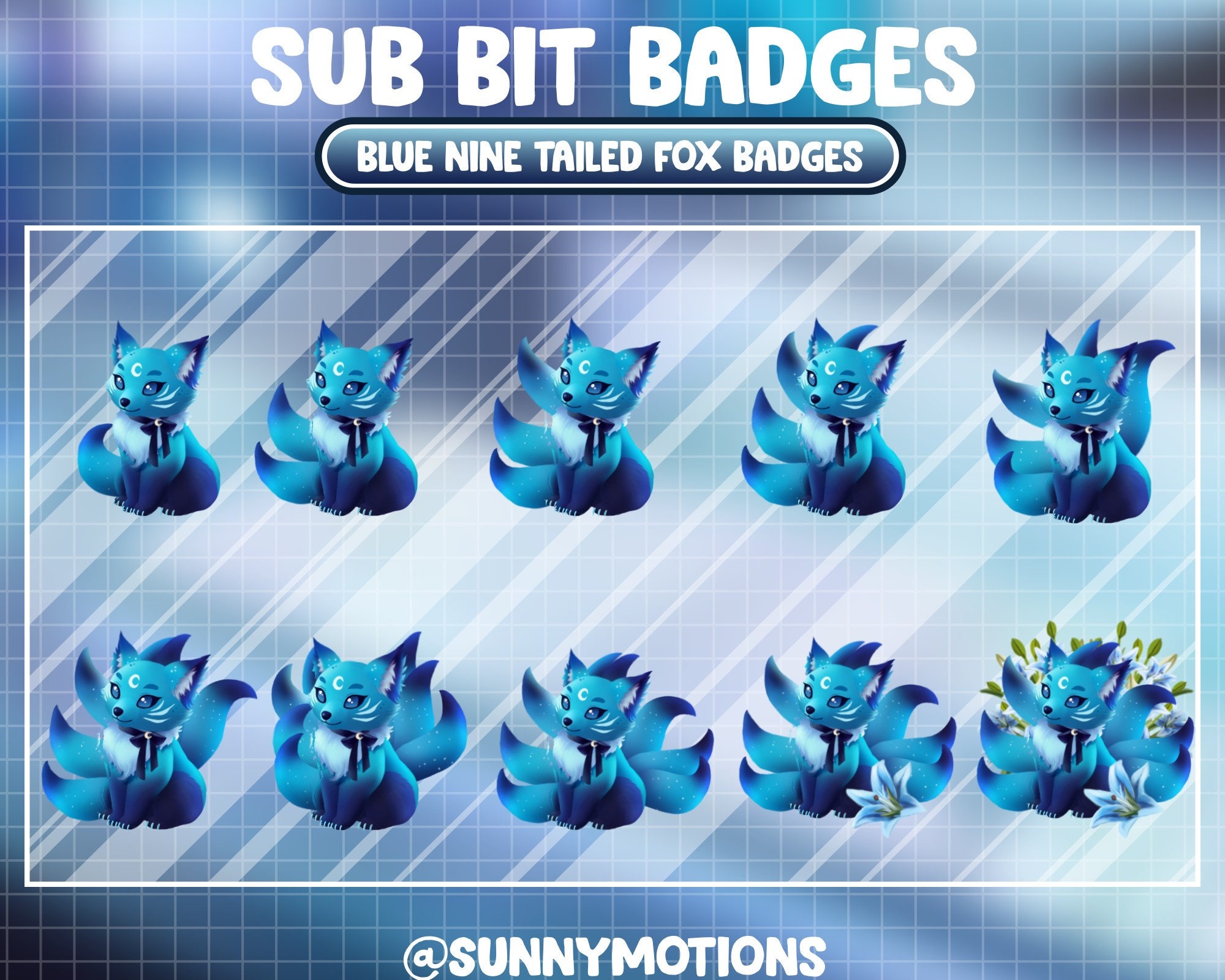 Blue Nine Tailed Fox Twitch Loyalty Sub Bit Badges / Kawai - Etsy