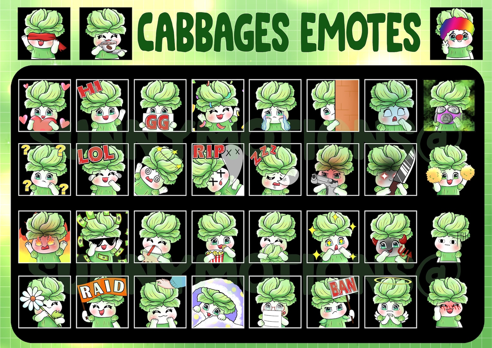 35 Cute Chibi Kawaii Cabbages Twitch Discord Mixer Youtube - Etsy