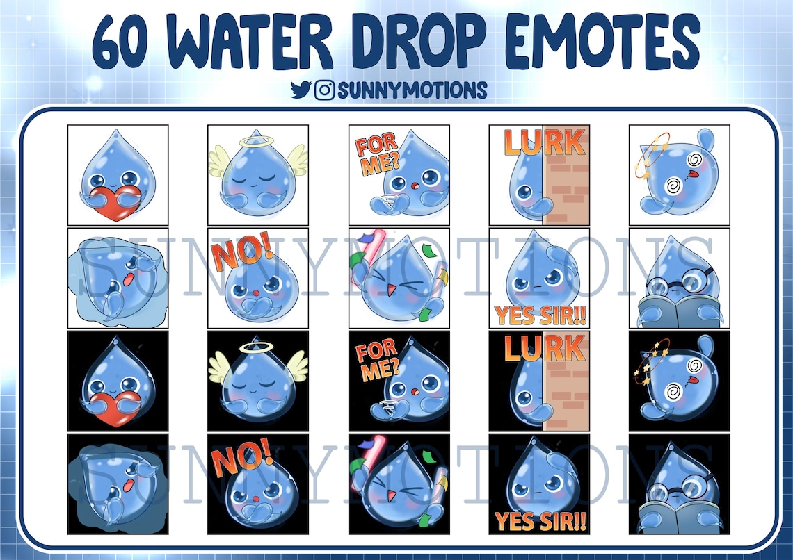 Cute Blue Water Droplet Twitch Emotes, Discord Streamer, Kawai Hydrate ...