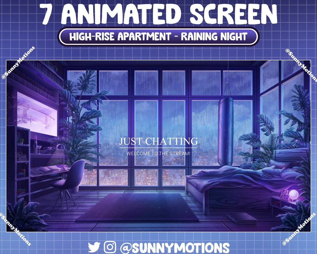 ANIMATED Stream Screen: Blue Purple Futuristic Bedroom Gaming Room ...