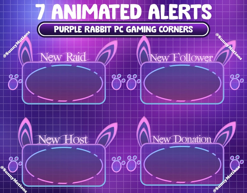 Animated Stream Alerts: Aesthetic Rabbit Twitch Overlay, Purple Pink ...