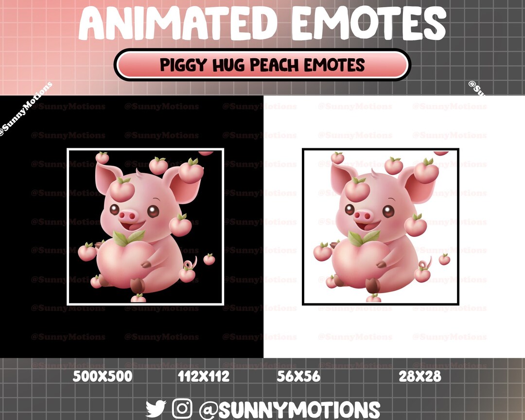 Pink Piggy Hug Peach Fruit Animated Twitch Emotes, Kawaii Oink Pig ...