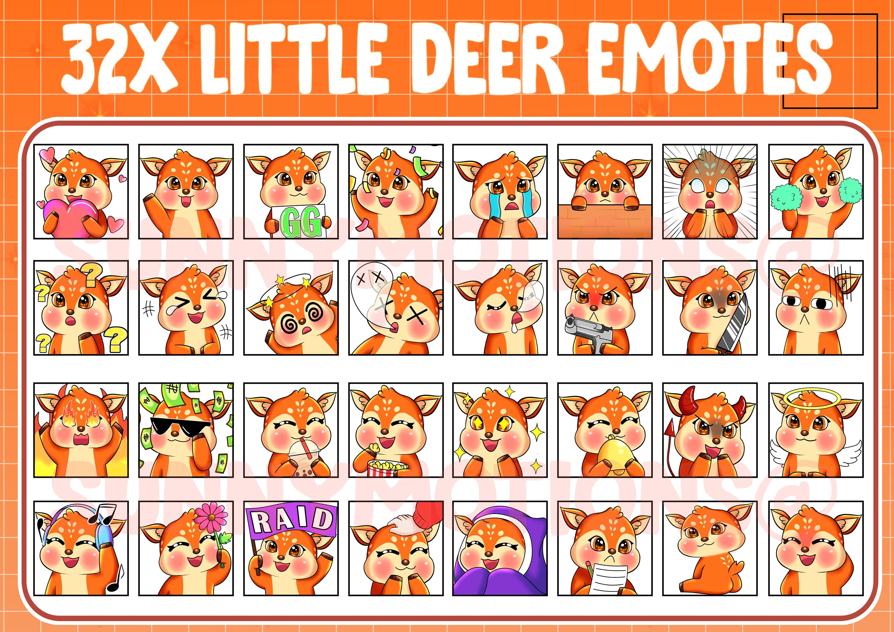 32 Kawaii Deer Emotes Bundle, Deer Twitch Overlay, Discord Emotes ...