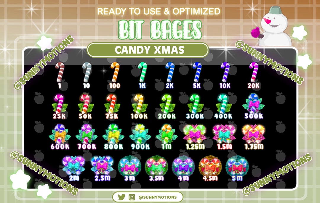 31x Colorful Neon Christmas Candy Cane Coin Number Complete Twitch Bit ...