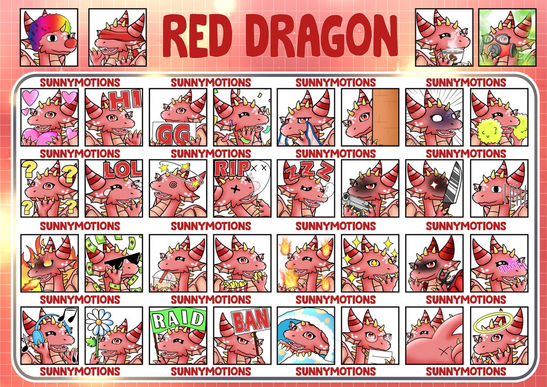 36x Cute Chibi Red Dragon Twitch Discord Emotes / Kawai Animal Emoji ...