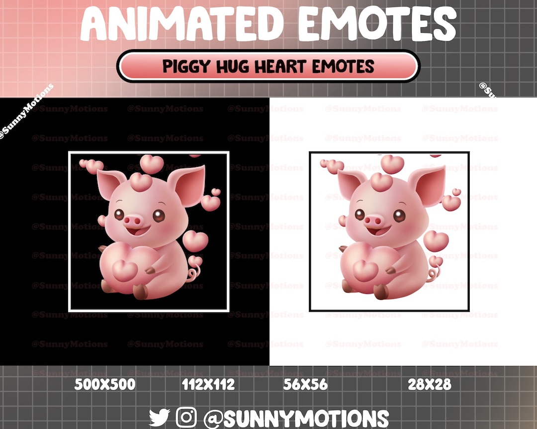 Pink Piggy Hug Heart Animated Twitch Emotes, Kawaii Oink Pig Lover ...