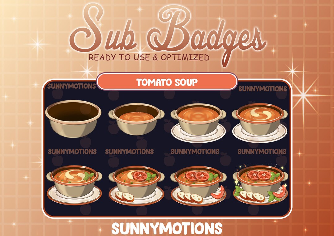 8x Kawaii Bow of Creamy Tomato Soup Twitch Sub Bit Badges / Cute Yummy ...