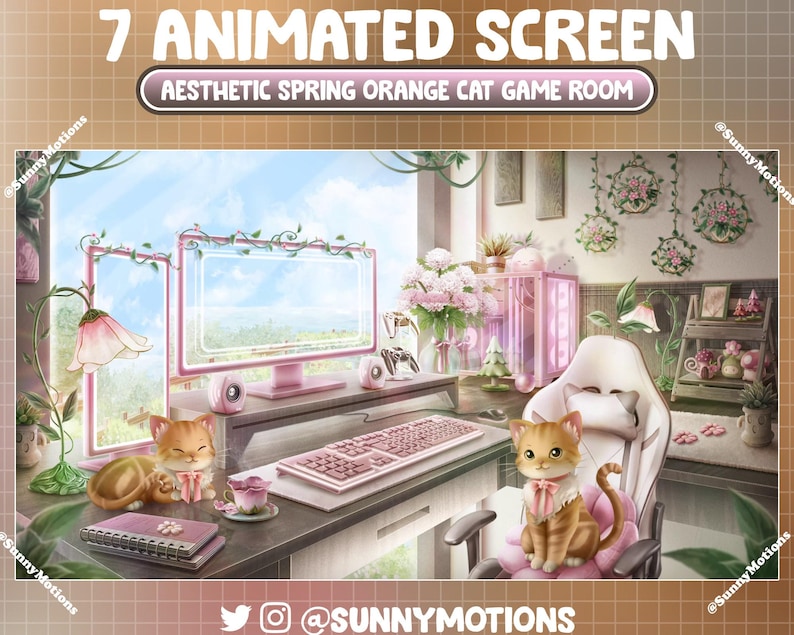 Animated Aesthetic Spring Summer Pink Black Desk Twitch Screen Overlay ...